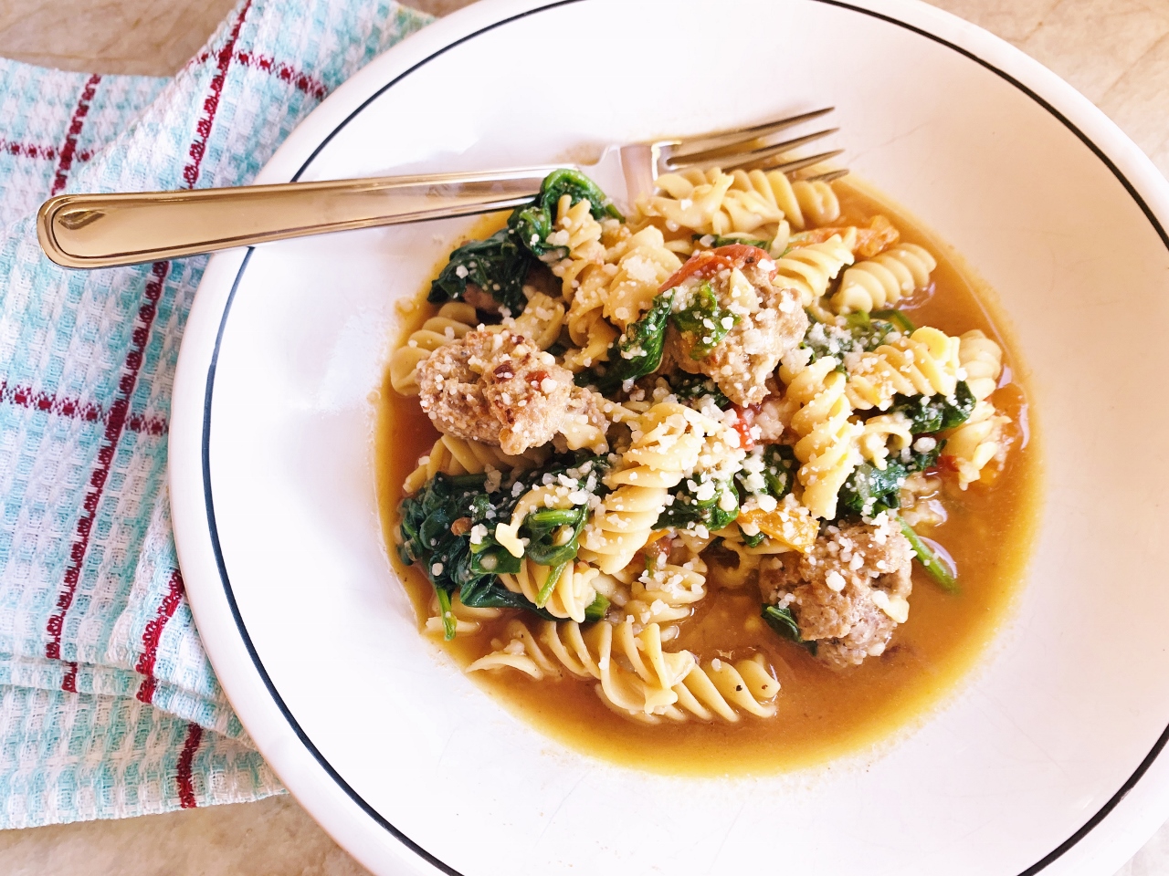 Quick Turkey Meatball Pasta with Tomatoes & Spinach - Recipe! - Live ...